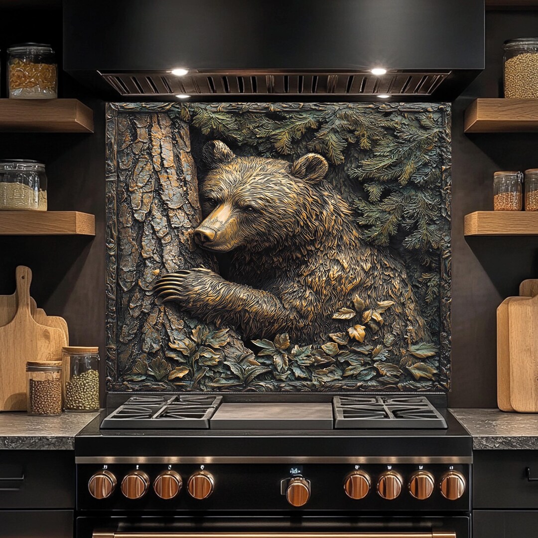 Tempered Glass Backsplash, Bear Kitchen Backsplash Behind Stove, Copper ...