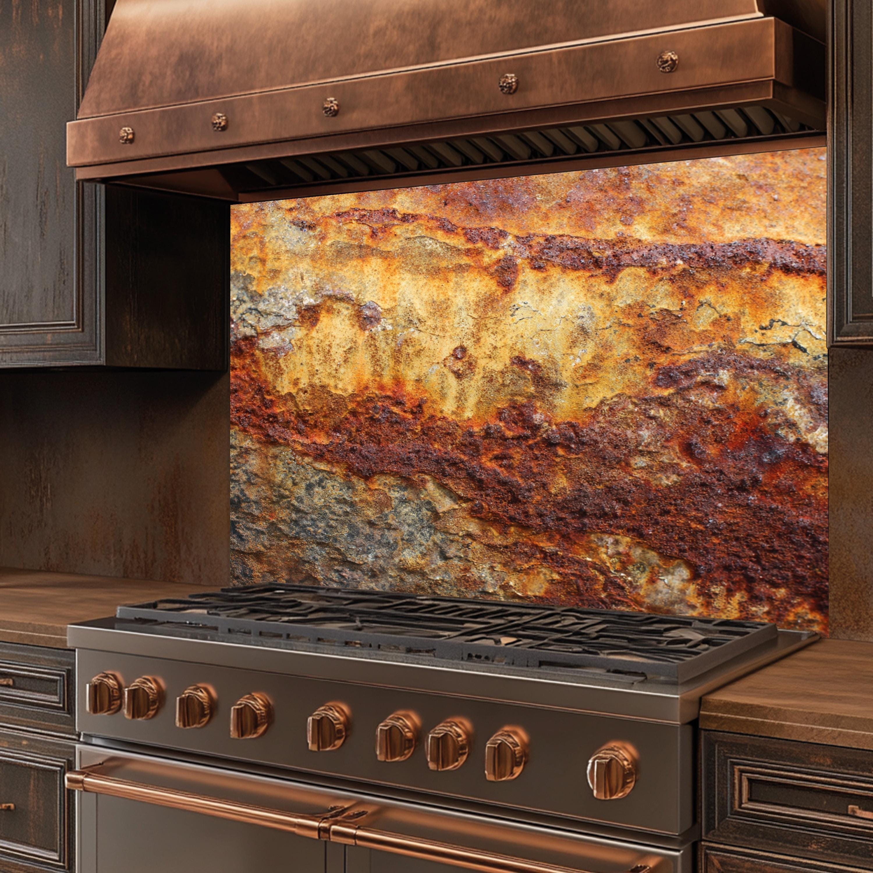 Tempered Glass Backsplash, Rust Texture Glass Backsplash, Rustic ...