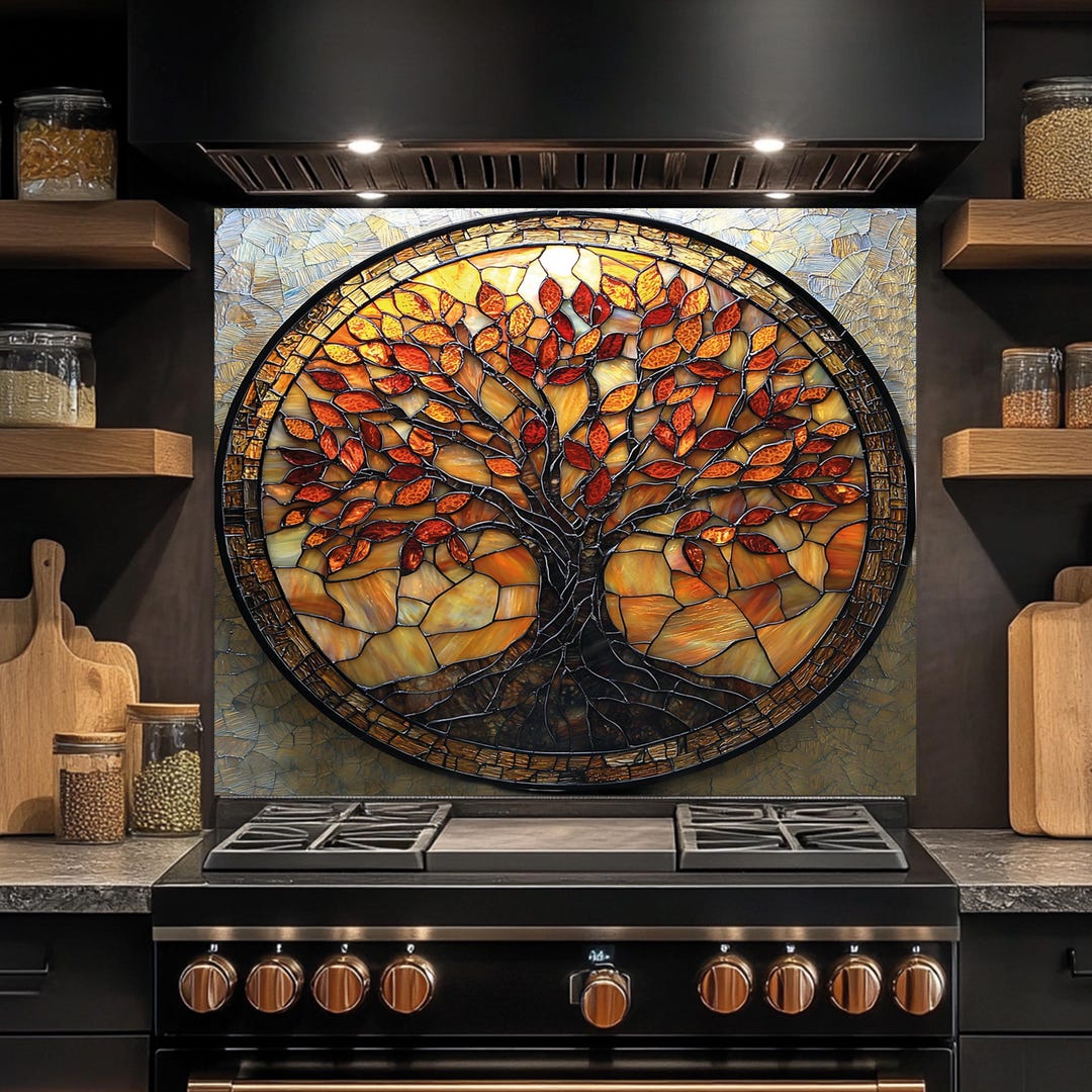 Tree of Life Glass Backsplash, Tempered Glass Backsplash, Kitchen ...