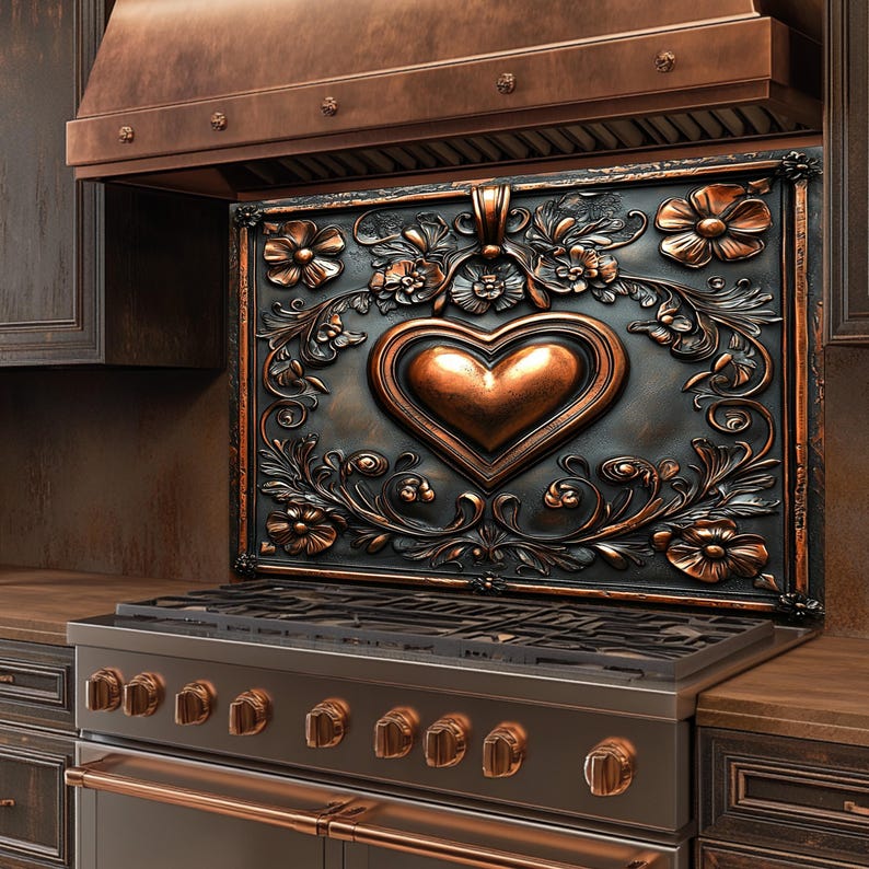 Tempered Glass Backsplash for Kitchen, Heart and Floral Glass ...
