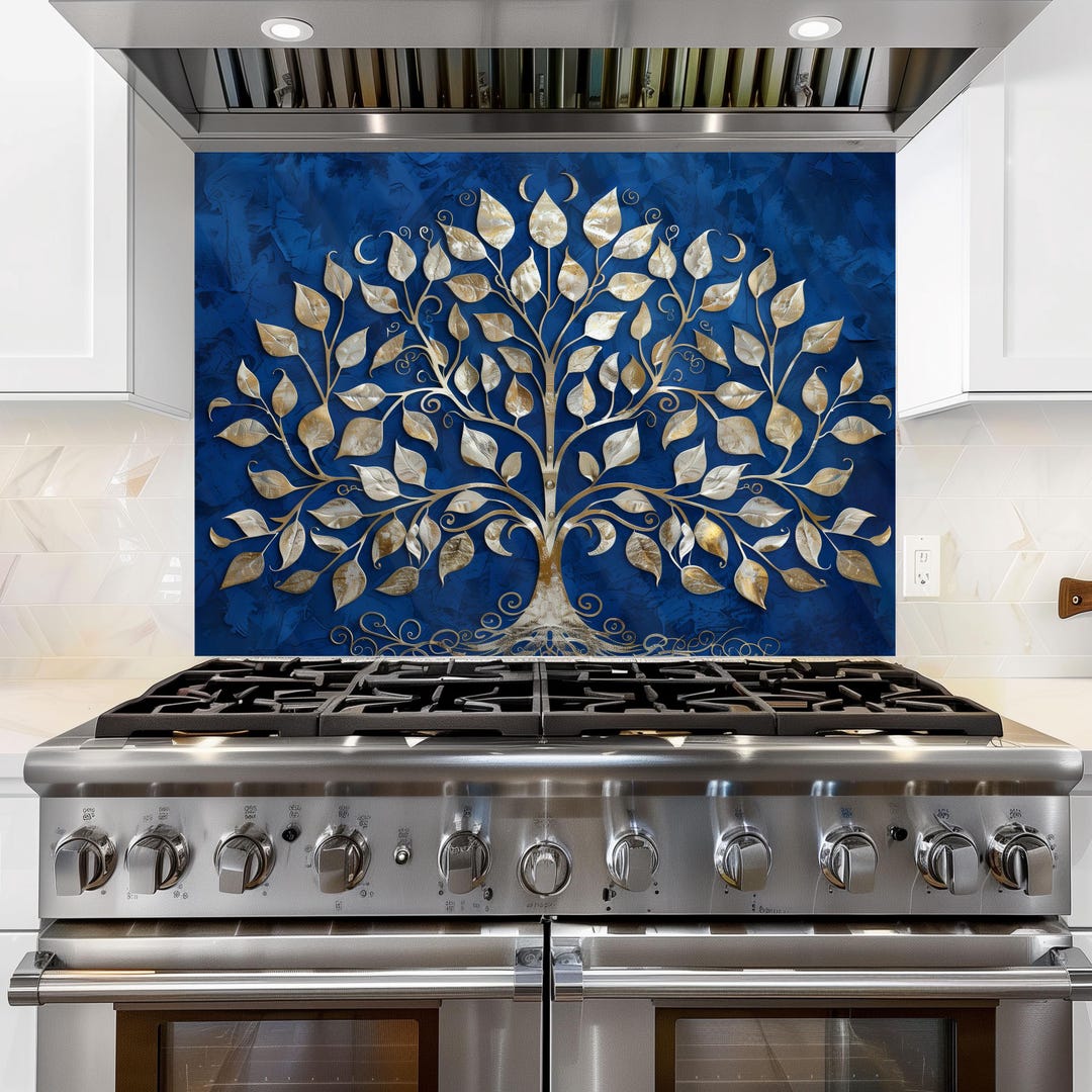 Tempered Glass Backsplash for Kitchen, Tree of Life Glass Backsplash ...