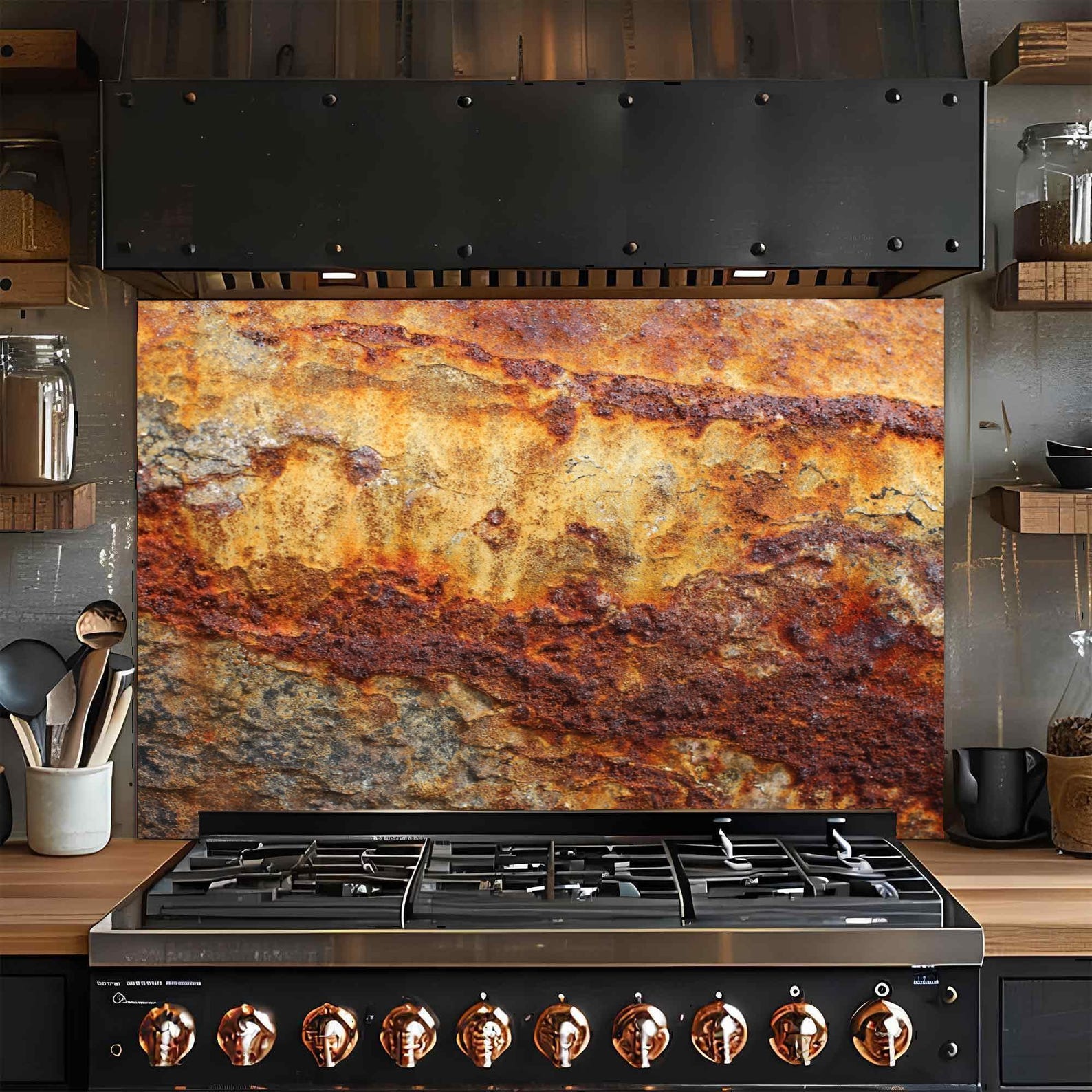 Tempered Glass Backsplash, Rust Texture Glass Backsplash, Rustic ...