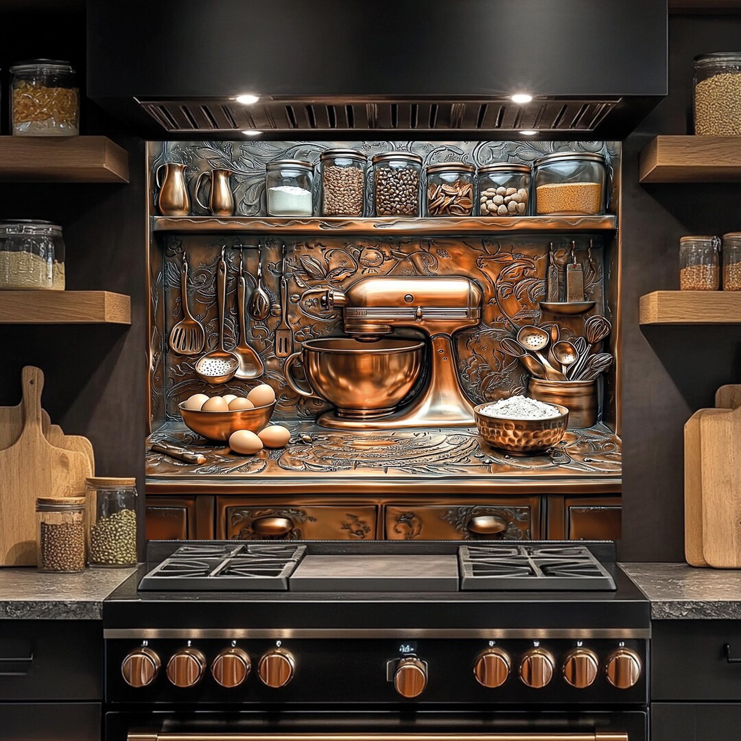 Tempered Glass Backsplash for Kitchen, Glass Backsplash, Copper Look ...