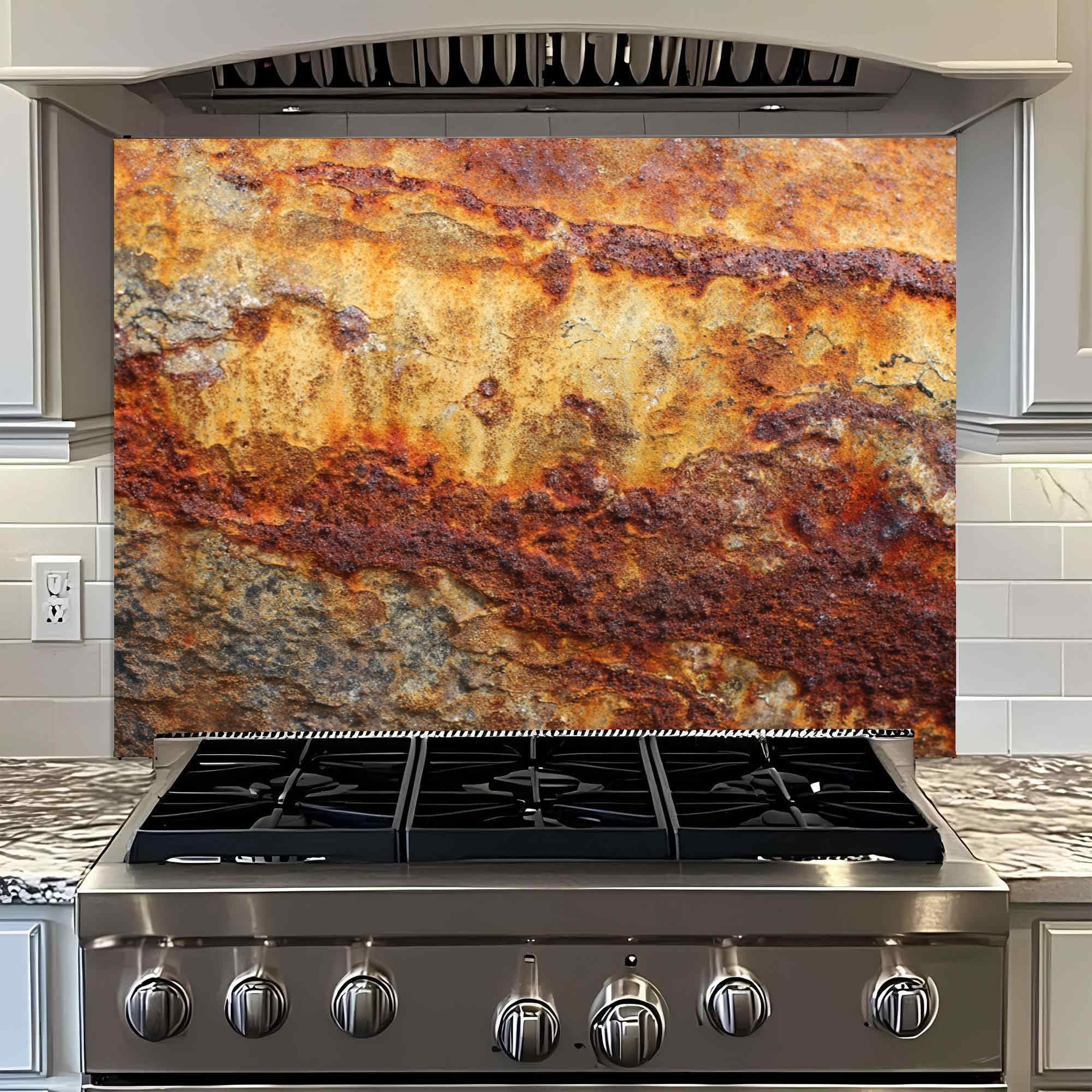 Tempered Glass Backsplash, Rust Texture Glass Backsplash, Rustic ...