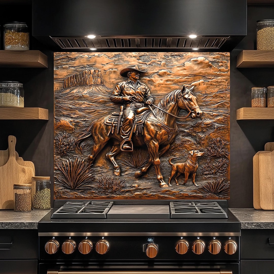 Tempered Glass Backsplash, Western Cowboy Kitchen Backsplash Behind ...