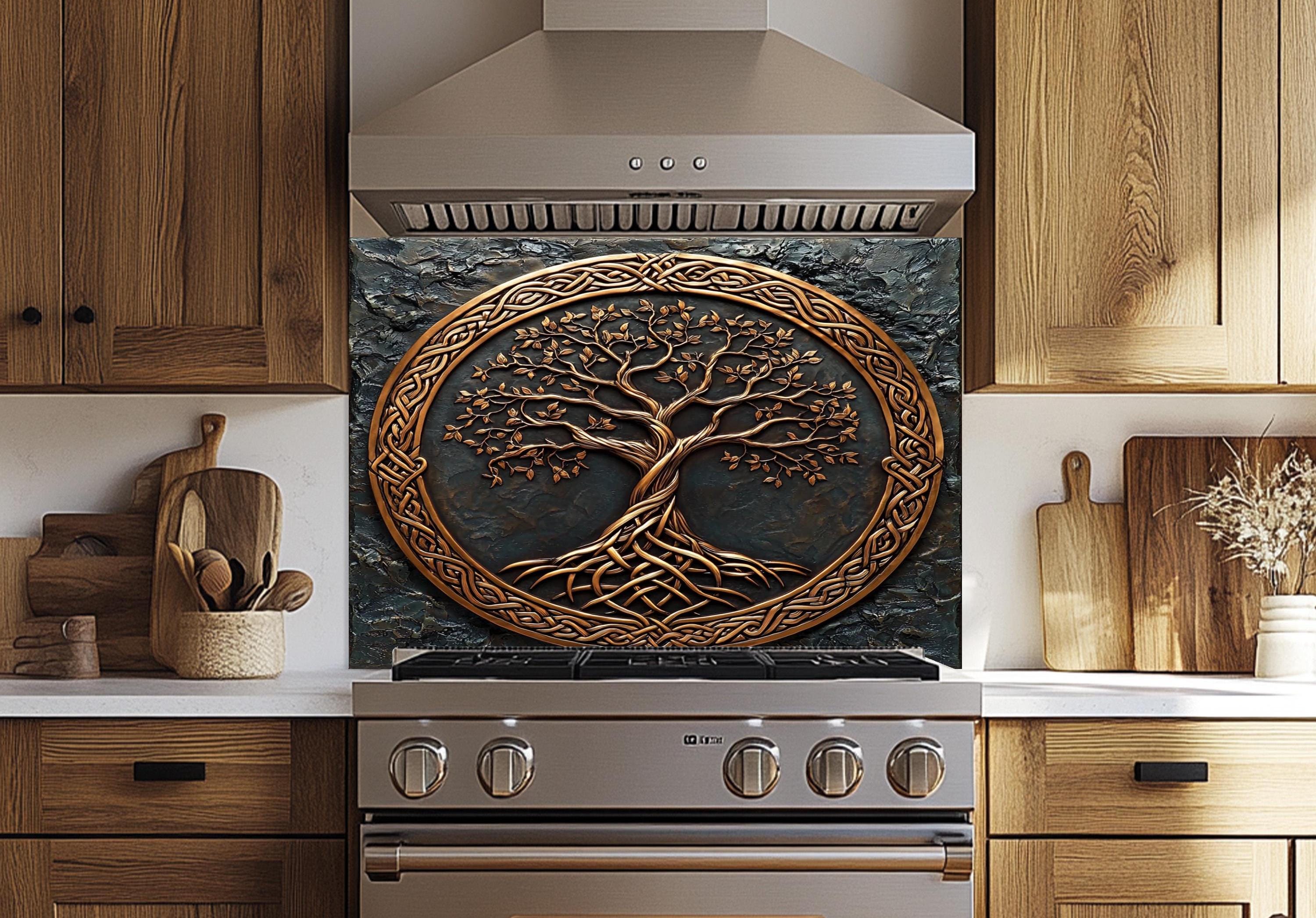 Tree of Life Tempered Glass Backsplash, Glass Backsplash for Kitchen ...