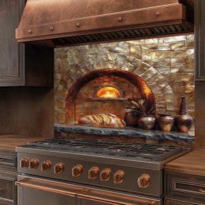 Rustic Brick Oven Tempered Glass Backsplash, Kitchen Backsplash Behind ...