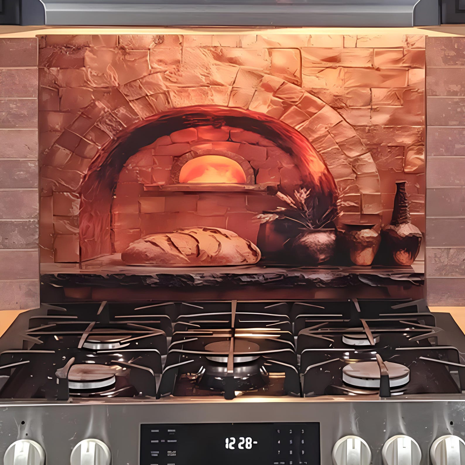 Rustic Brick Oven Tempered Glass Backsplash, Kitchen Backsplash Behind ...