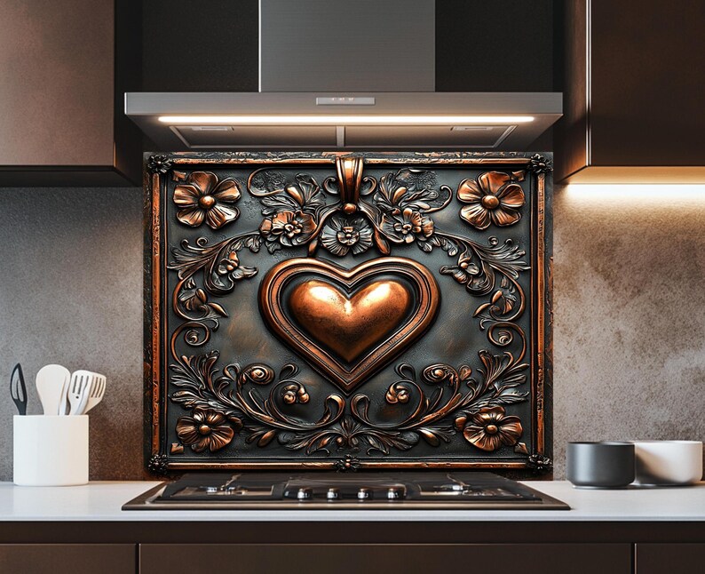 Tempered Glass Backsplash for Kitchen, Heart and Floral Glass ...