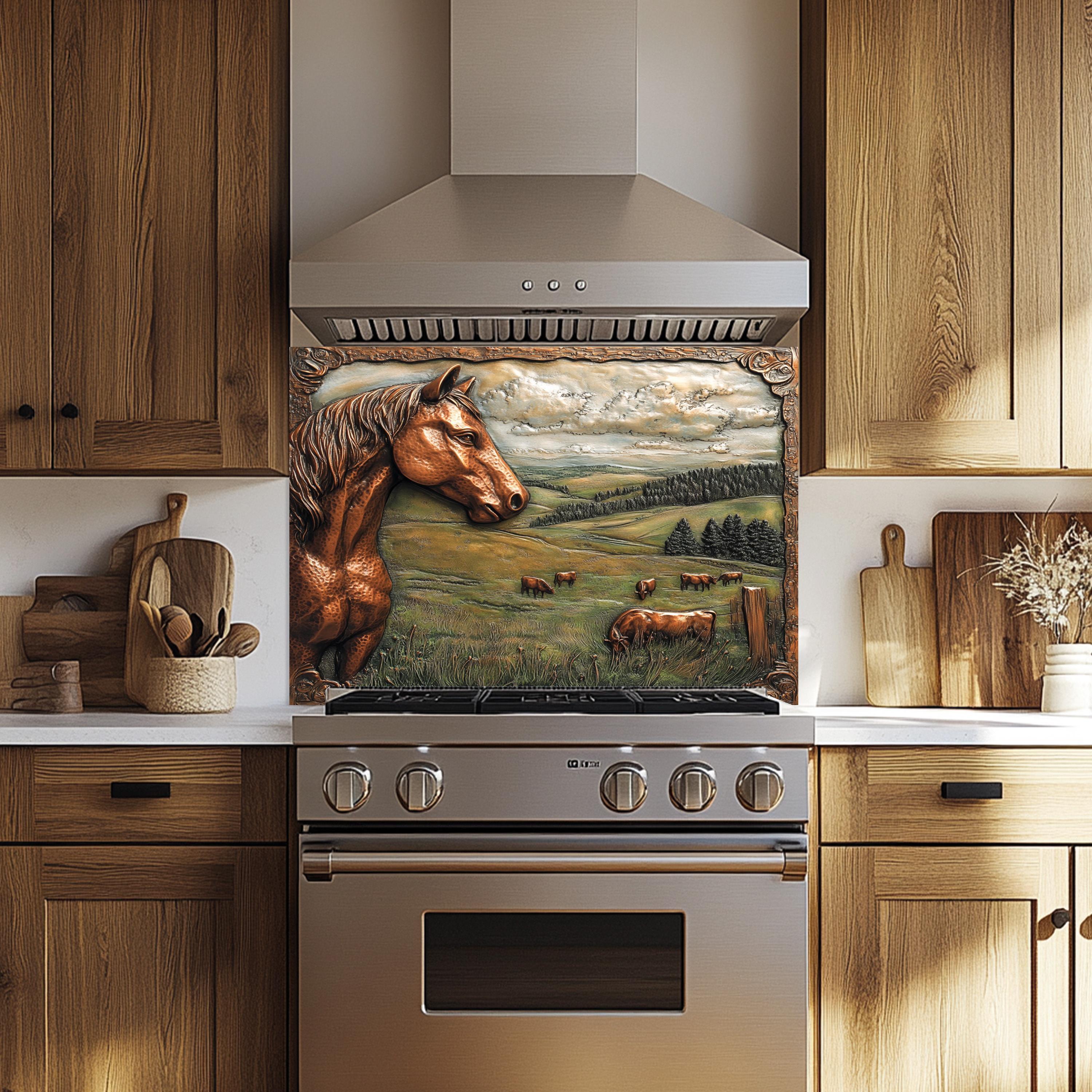 Rustic Horse Tempered Glass Backsplash, Country Farm Kitchen Backsplash ...
