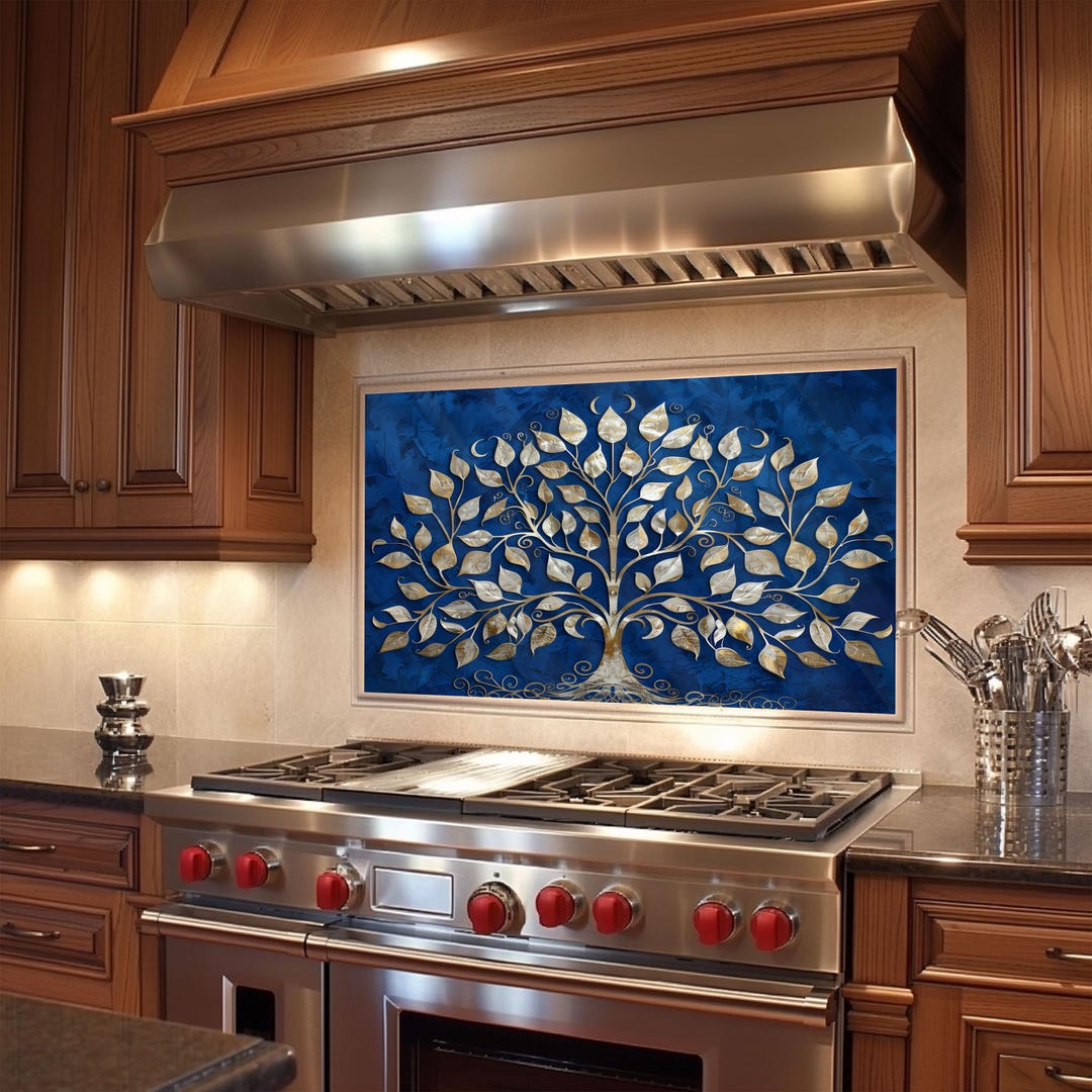Tempered Glass Backsplash for Kitchen, Tree of Life Glass Backsplash ...