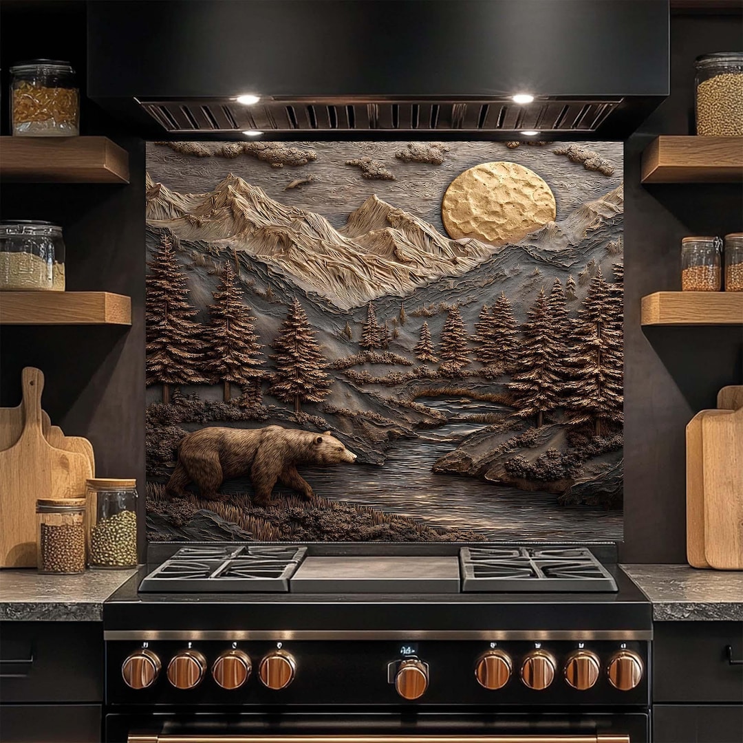 Tempered Glass Backsplash, Bronze Wilderness Glass Backsplash, Kitchen ...