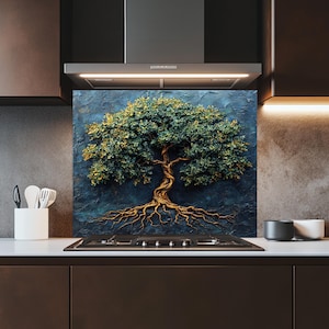 Tree of Life Glass Backsplash, Tempered Glass Backsplash, Kitchen ...