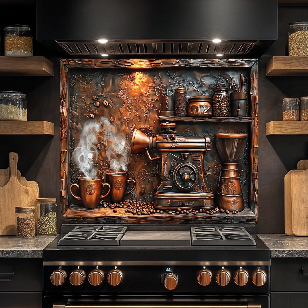 Tempered Glass Backsplash, Vintage Coffee Grinder Kitchen Backsplash ...