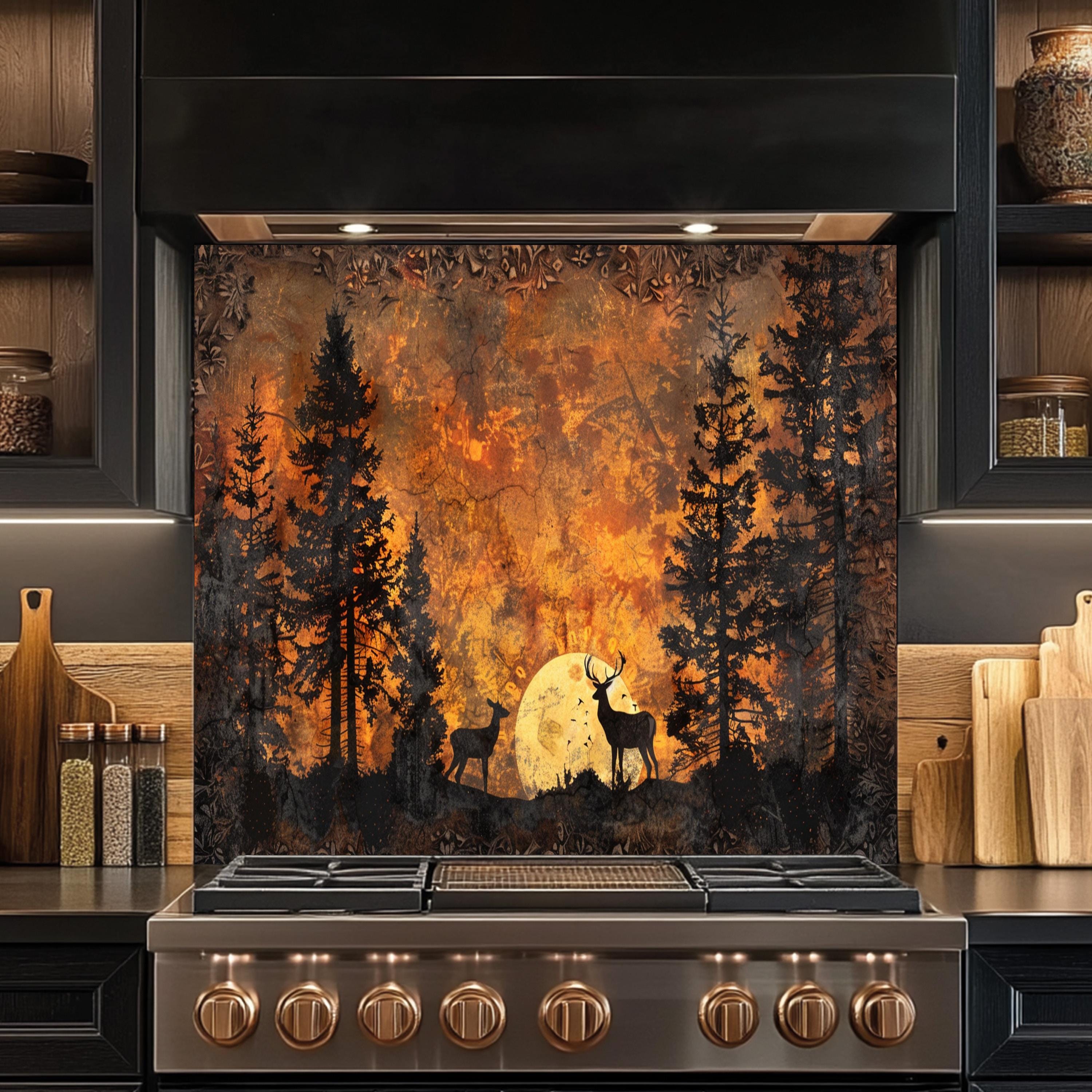 Forest Silhouette Glass Backsplash, Tempered Glass Backsplash, Rustic ...