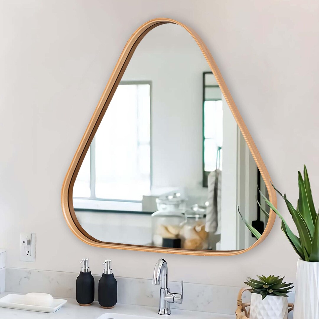 Rounded Corner Triangular Mirror, Wood Frame Triangular Mirrors for ...