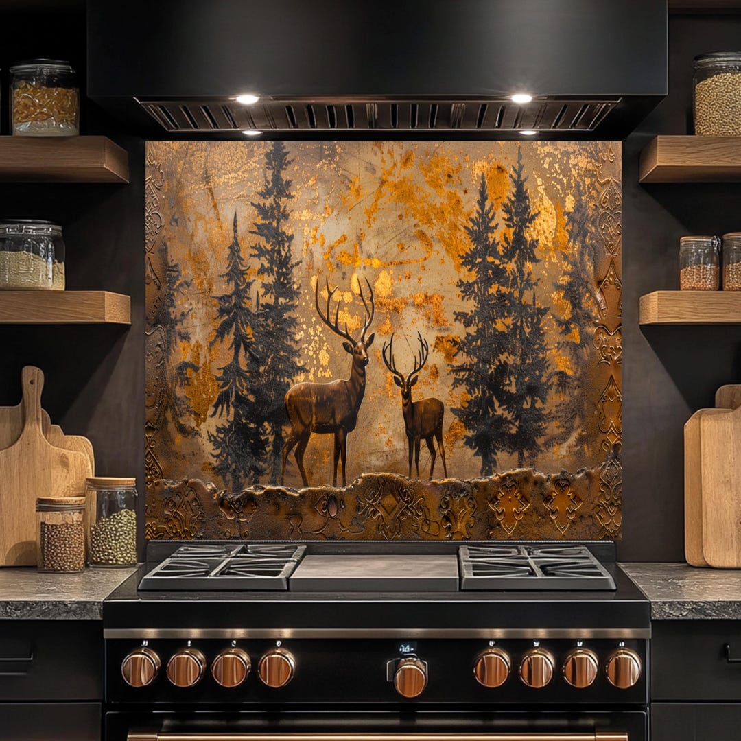 Majestic Stag Glass Backsplash, Tempered Glass Backsplash, Forest Scene ...