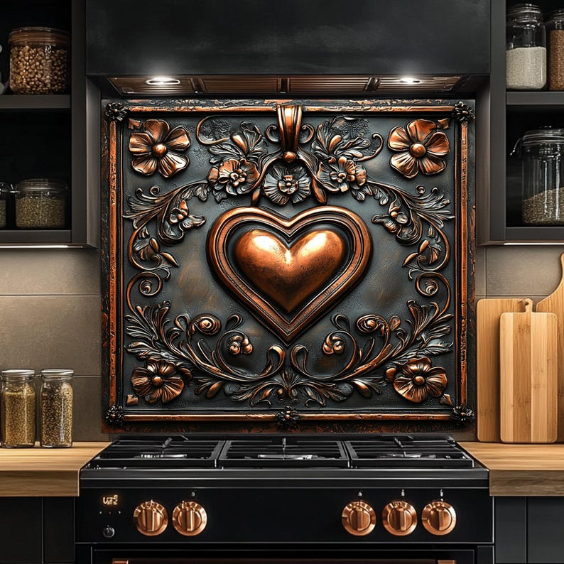 Tempered Glass Backsplash for Kitchen, Heart and Floral Glass ...