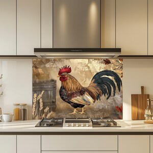Tempered Glass Kitchen Backsplash, Farmhouse Rooster Glass Backsplash ...