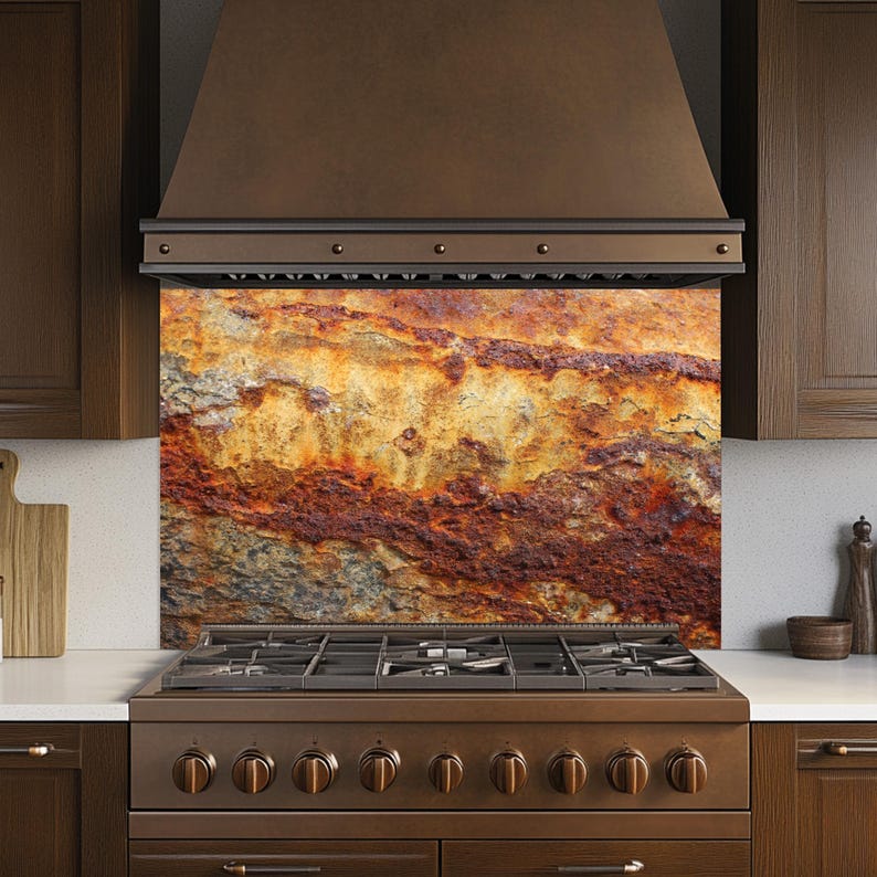 Tempered Glass Backsplash, Rust Texture Glass Backsplash, Rustic ...