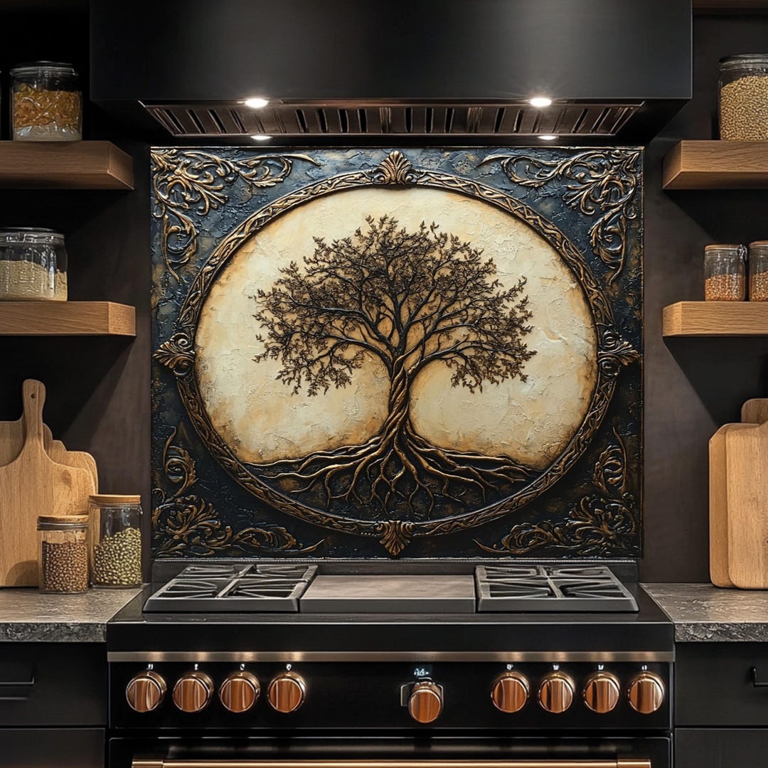 Tempered Glass Backsplash, Tree of Life Glass Backsplash, Kitchen ...