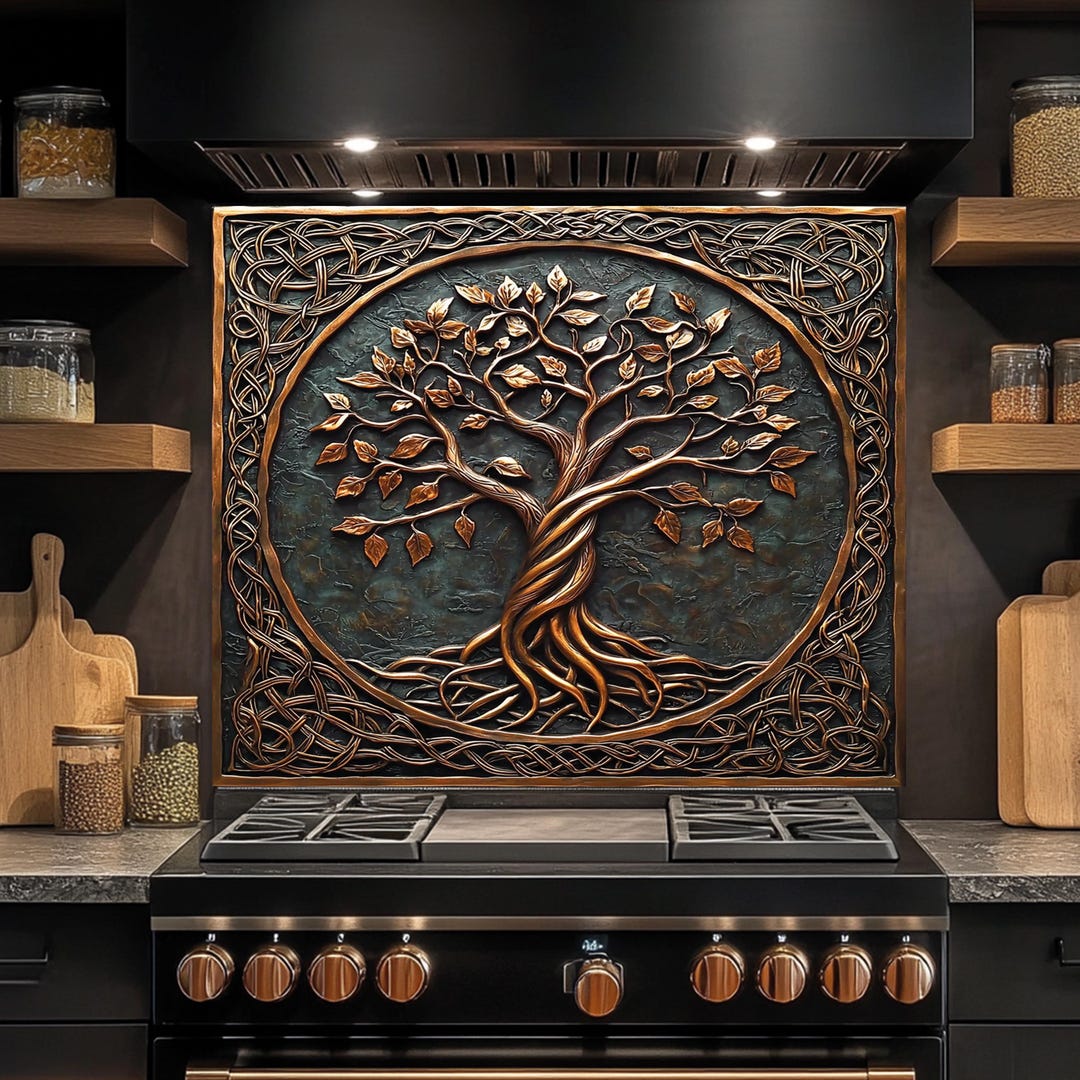 Tree of Life Kitchen Backsplash, Tempered Glass Backsplash, Kitchen ...