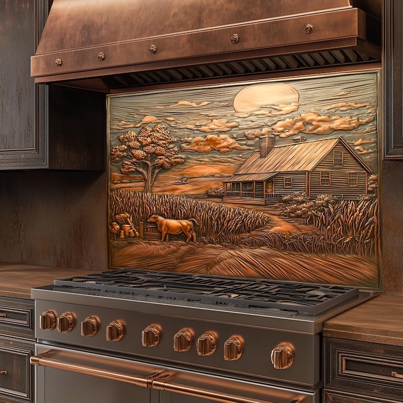 Farmhouse Tempered Glass Backsplash, Country Scene Glass Backsplash ...