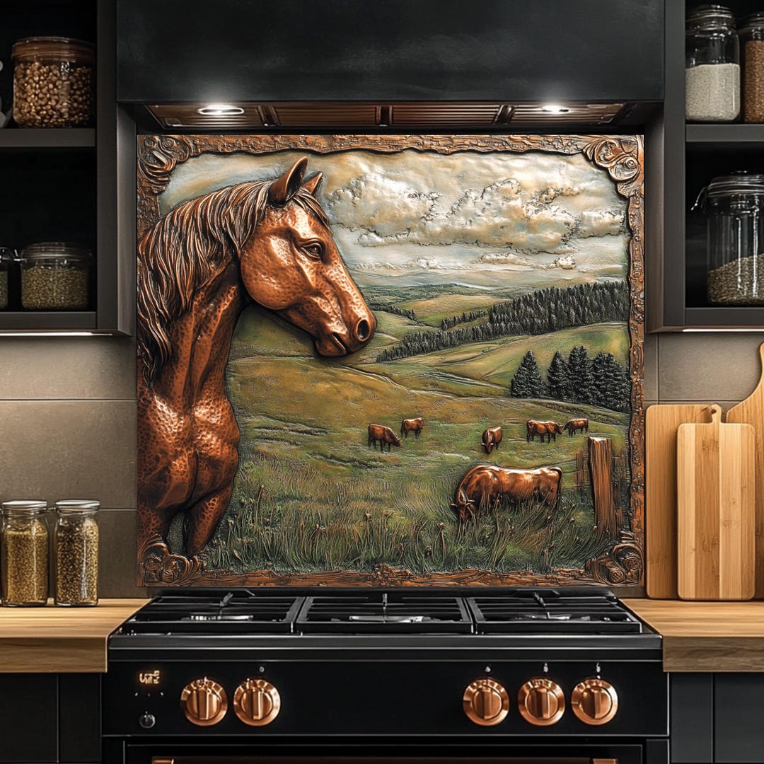 Rustic Horse Tempered Glass Backsplash, Country Farm Kitchen Backsplash ...