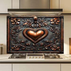 Tempered Glass Backsplash for Kitchen, Heart and Floral Glass ...