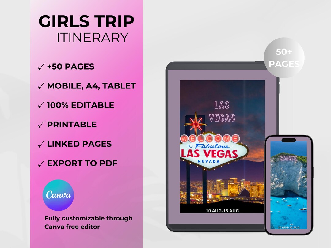 Girls Holiday Girls Hideaway Ladies Getaway Travel Itinerary Canva ...