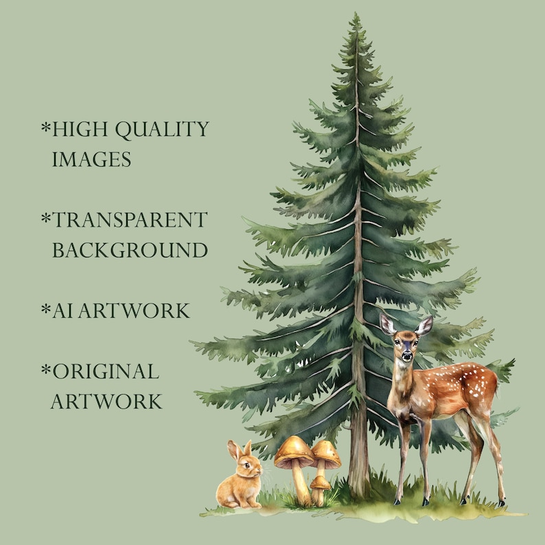 Woodland Animals Digital Clipart, Forest Creatures, Cute Baby Deer ...