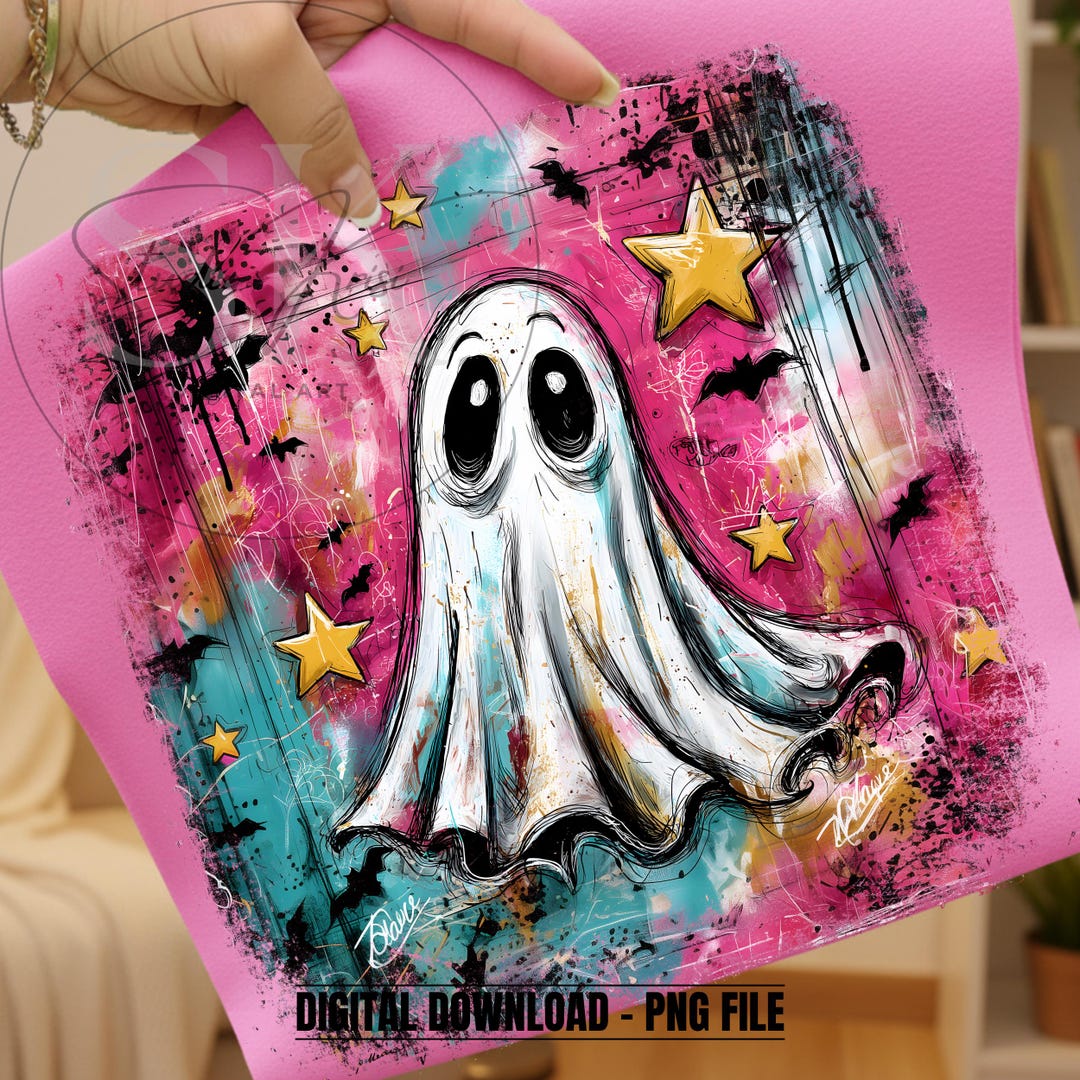 Preppy Grunge Halloween Ghost Sublimation PNG, Cute Monster Brushstroke ...