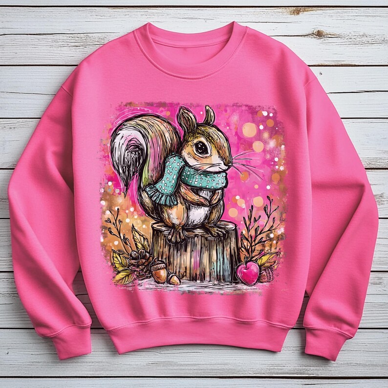 Preppy Autumn Squirrel Sublimation PNG Cute Fall Animal Brushstroke ...