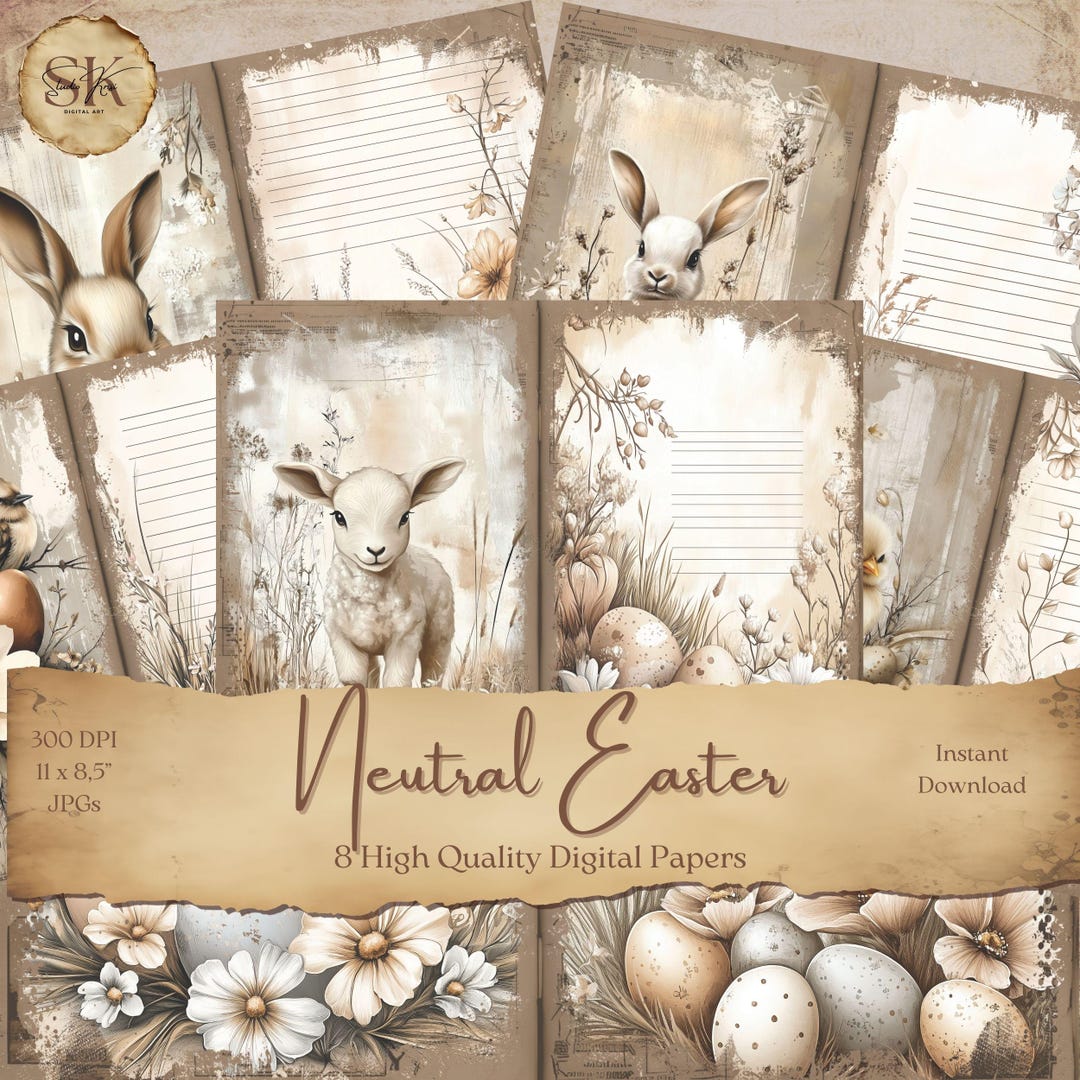 Neutral Easter Junk Journal Pages, Floral Easter Egg, Easter Bunny ...