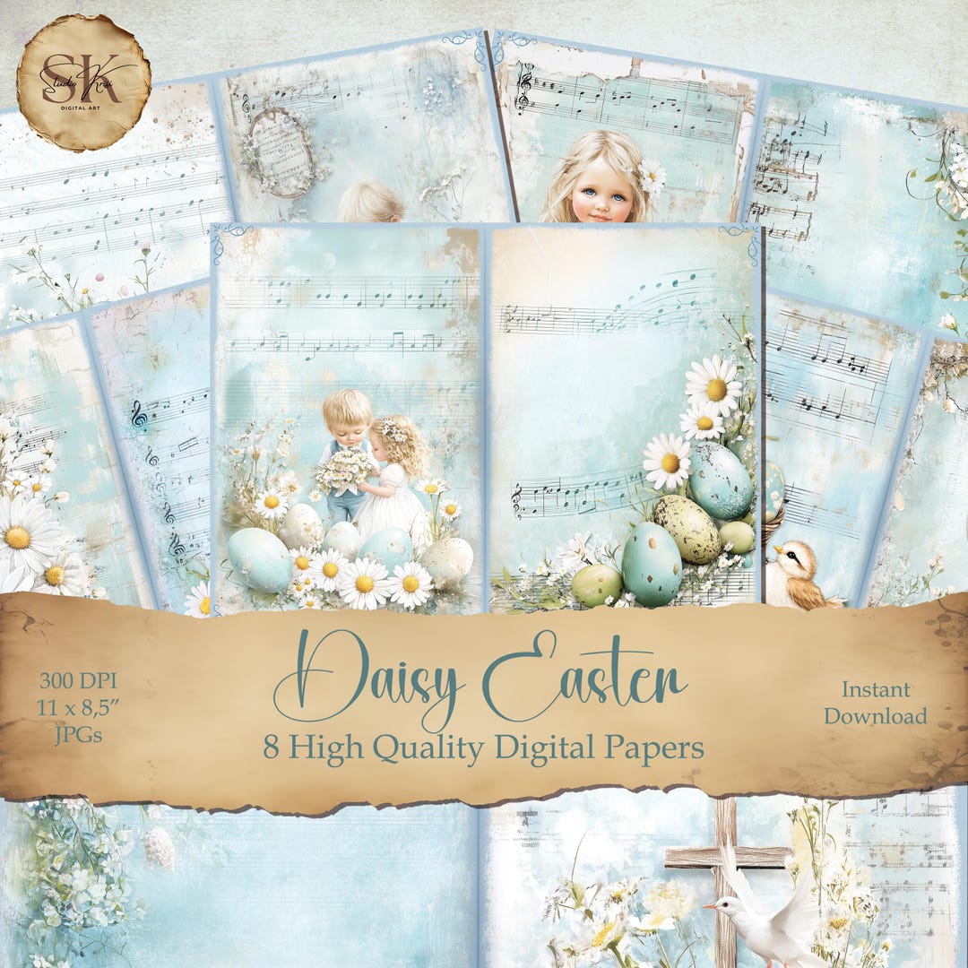 Daisy Easter Junk Journal Pages, Floral Easter Eggs, Easter Bunny ...