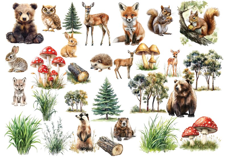 Woodland Animals Digital Clipart, Forest Creatures, Cute Baby Deer ...