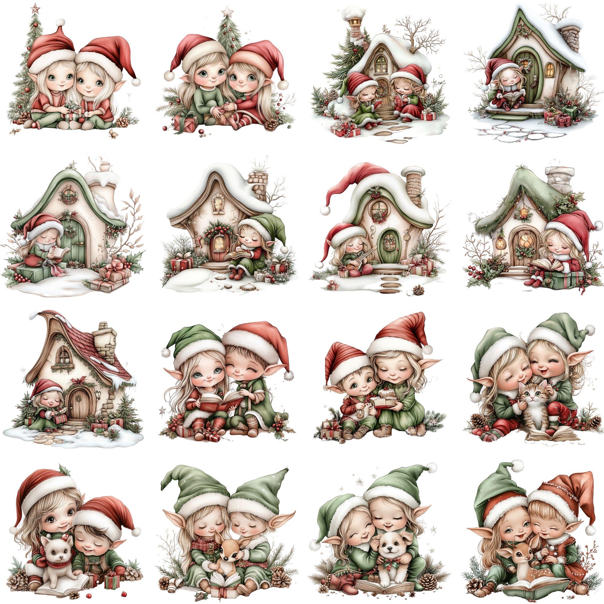 Christmas Elves Digital Clipart, Watercolor Elves, Cute Elves ...