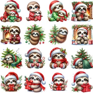 Christmas Sloths Digital Clipart, Watercolor Sloths, Cute Sloths, Baby ...