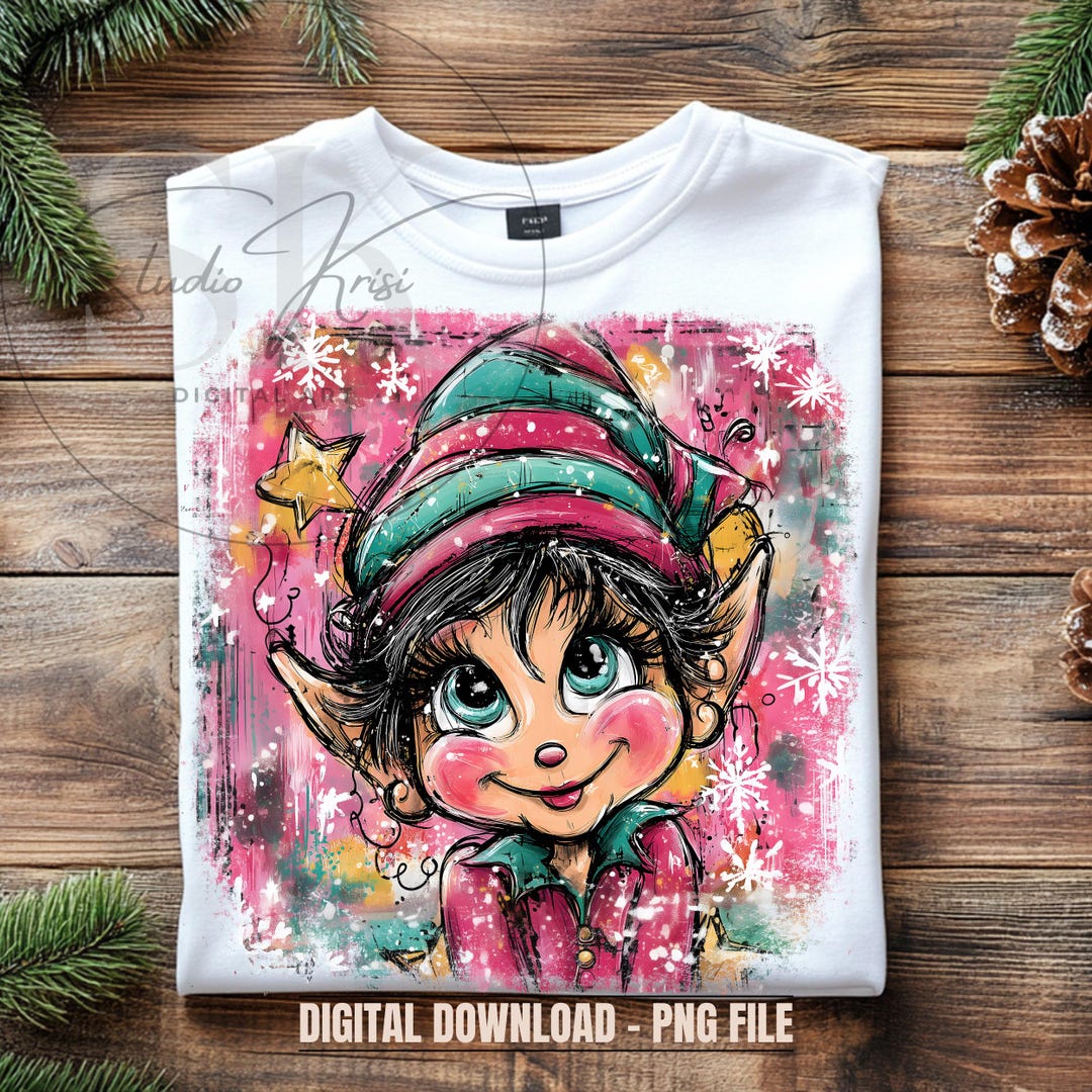 Cute Elf Sublimation PNG Design, Preppy Brushstroke Retro Christmas ...