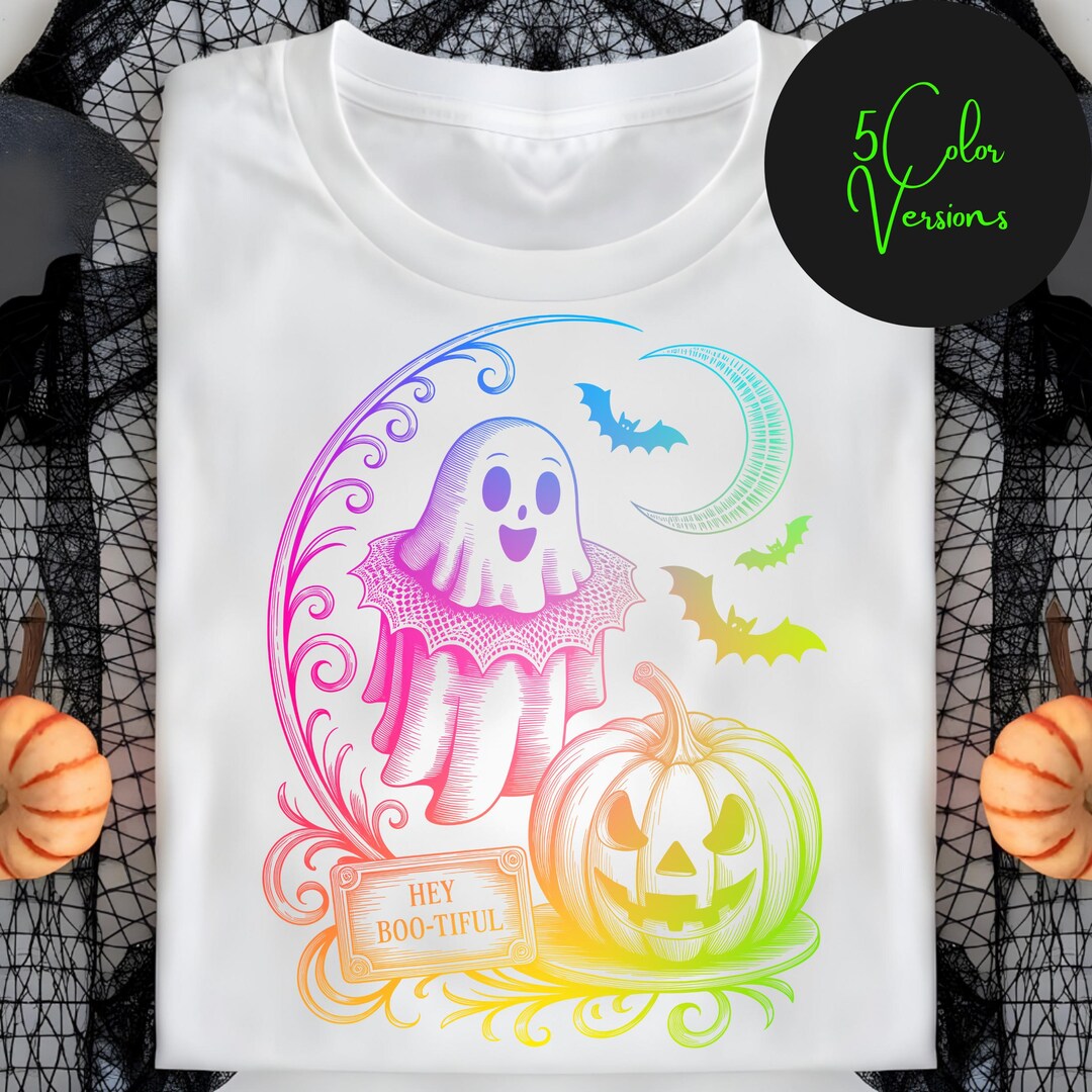 Hey Boo-tiful Vintage Halloween PNG Set of 5 Color Versions, Retro ...