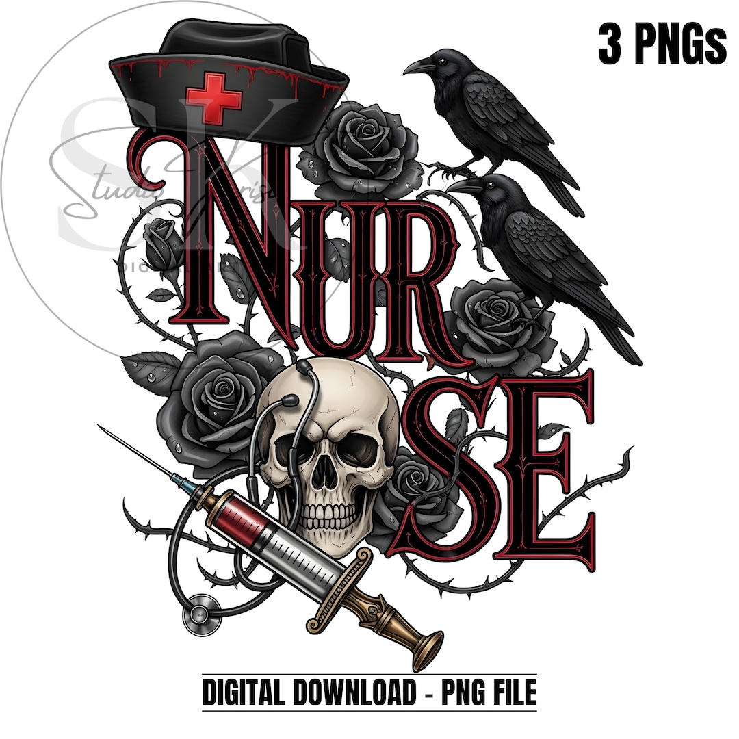 Gothic Nurse PNG Set of 3 Designs | Dark Skull RN Sublimation | Spooky ...