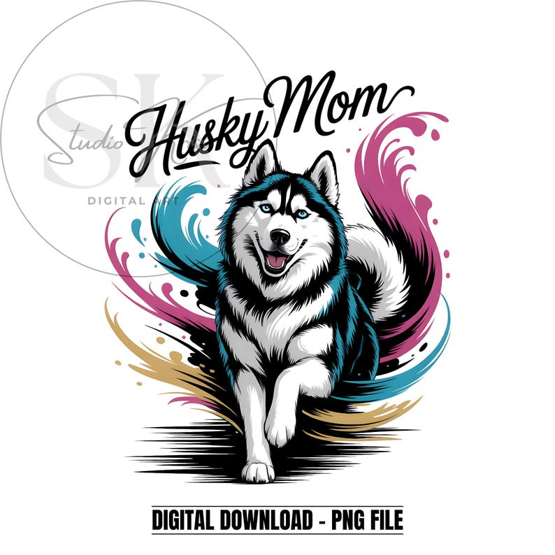 Husky Mom PNG: Watercolor Dog Lover Sublimation Design (digital ...