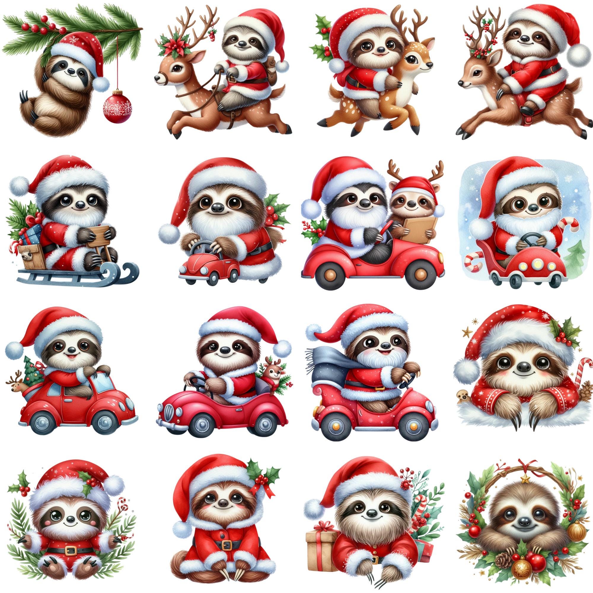 Christmas Sloths Digital Clipart, Watercolor Sloths, Cute Sloths, Baby ...