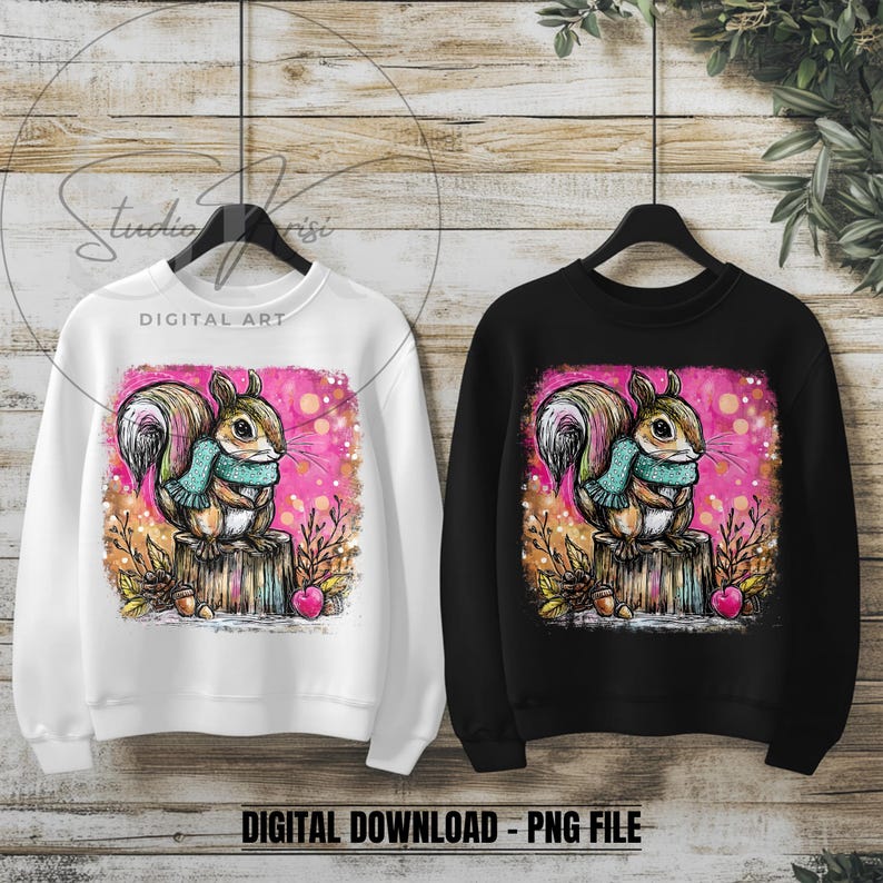 Preppy Autumn Squirrel Sublimation PNG Cute Fall Animal Brushstroke ...