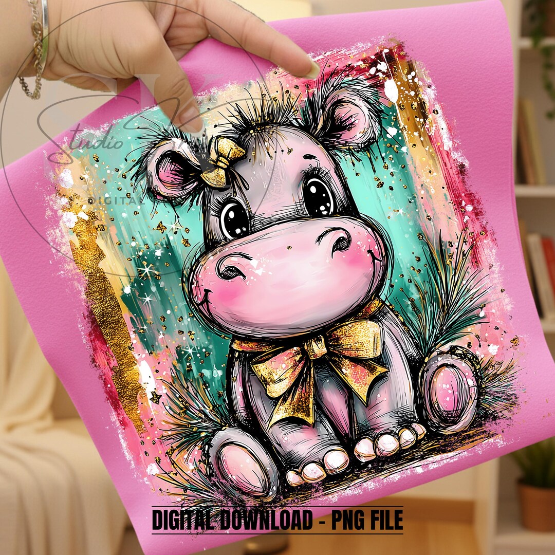 Festive Cute Baby Hippo Christmas PNG Sublimation, Nursery Watercolor ...