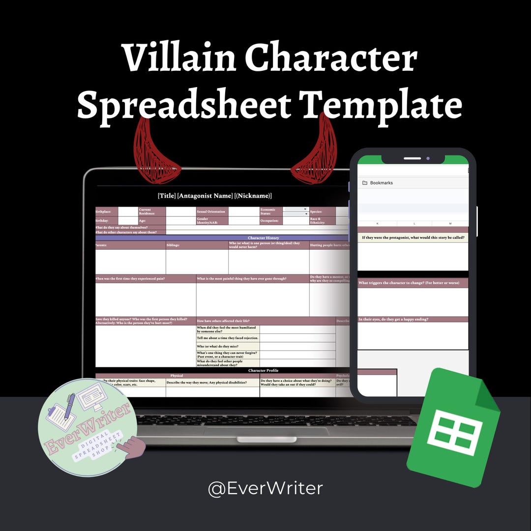 Villain Character Google Sheet Template for Writers, Gamers ...
