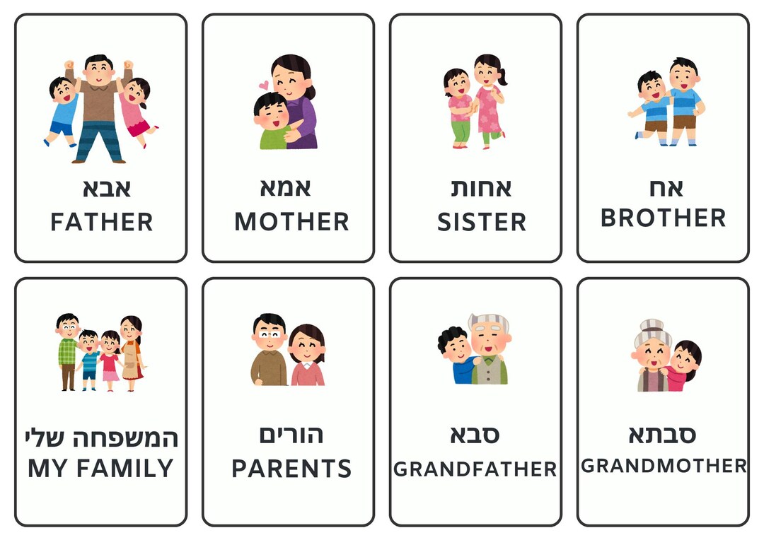 Hebrew English Flashcards (family and Fruits) - Etsy