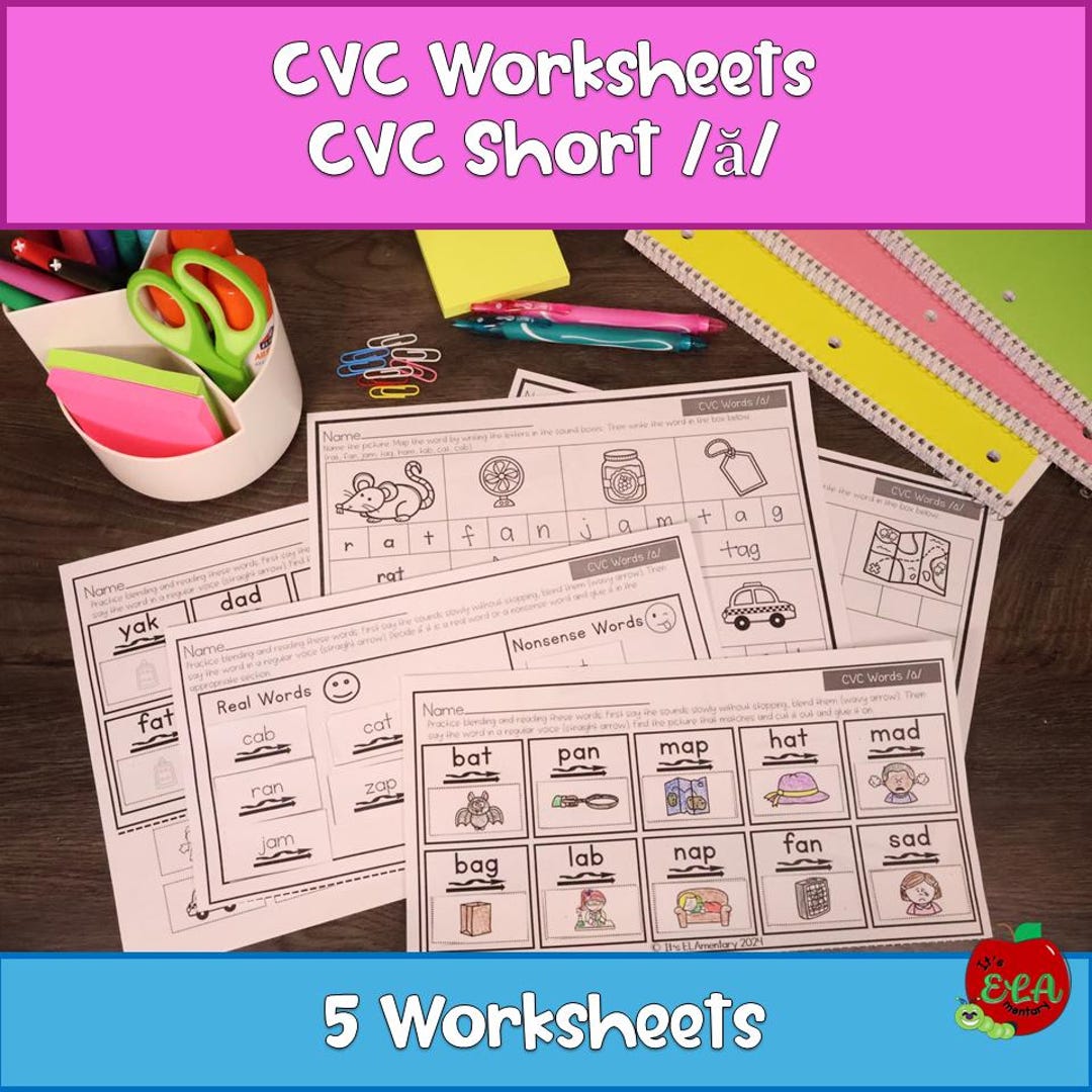 CVC Short a Worksheets - Etsy