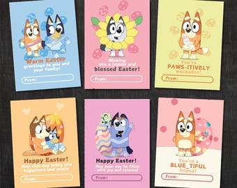 Bluey Easter Cards, Kids Easter Day Cards for School, Bluey and Bingo ...