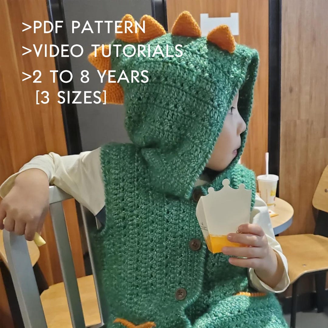 KIDS' Dinosaur Vest Crochet Pattern 2 to 8 Years Pattern is in English ...